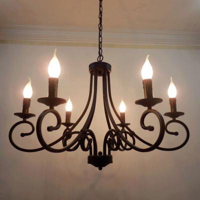 China American retro chain chandelier black iron candle light 6 8 lights for dinning room foyer European chandelier(WH-VP-67) for sale
