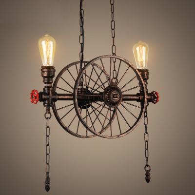 China Retro Water Pipe Wheel chandelier Industrial Restaurant Bar light American Iron vintage chandelier(WH-VP-77) for sale