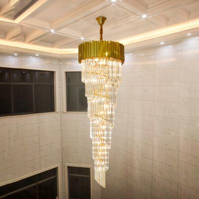 China Hotel Theater Villa Large Chandelier Lighting Luxury Stainless Steel Multi-layer Top Long Crystal Lamp(WH-NC-47) for sale