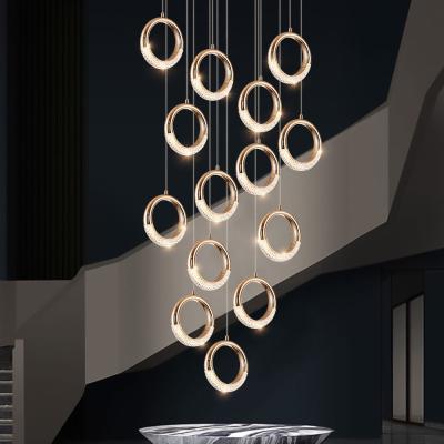 China Luxury Crystal Chandelier For Staircase Led Home Decor Light Fixture Modern Creative Rings Chandelier(WH-NC-53) for sale