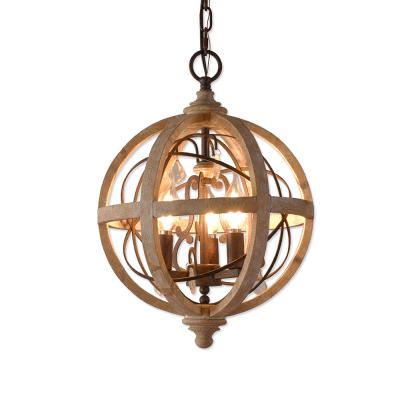 China Retro Chandelier Lighting Industrial Hanging Pendant Lamp Globe Wooden Chandelier(WH-CI-108) for sale