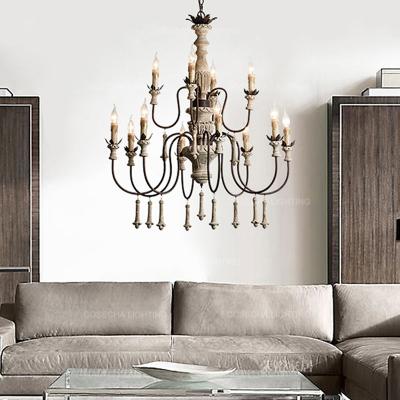 China Vintage Foyer chandeliers large wooden lustre rustic lighting suspension retro lamps(WH-CI-111) for sale