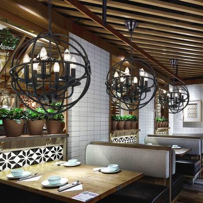 China Vintage Iron Chandelier Lighting Black Retro Lustre Industriel Orb chandelier(WH-CI-126) for sale
