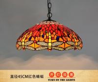 China Vintage Red Dragonfly restaurant chandelier stained glass Blue Chandelier(WH-TF-30) for sale