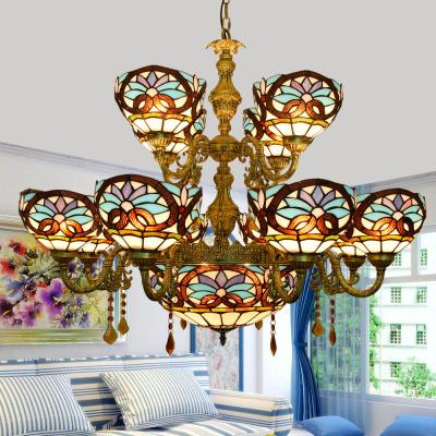 China Retro Tiffany Stained Glass 3 Lights Pendant Lamp Roundbar lustre salon(WH-TF-52) for sale