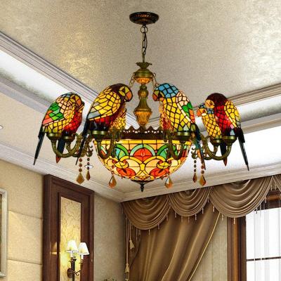 China Tiffany stained glass lamp living room restaurant bar club Parrot Bird Large Chandelier(WH-TF-55) for sale