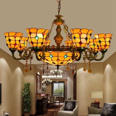 China European retro creative Tiffany stained glass living room restaurant yellow chandelier(WH-TF-60) for sale