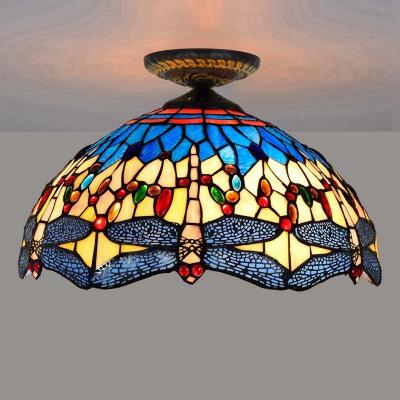 China 40cm European Blue Dragonfly Tiffany stained glass restaurant bedroom aisle corridor ceiling lights(WH-TA-14) for sale