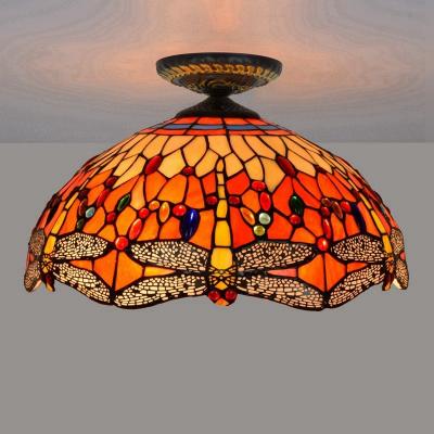 China Red Chandelier dragonfly Tiffany stained glass restaurant bedroom aisle balcony ceiling lamp(WH-TA-18) for sale