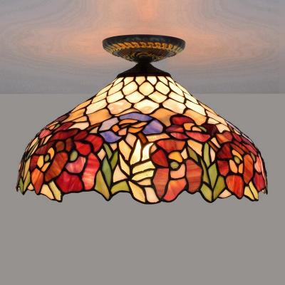 China European Countryside Vintage Tiffany Multi-Color Glass Restaurant Bedroom industrial lighting rustic lamp(WH-TA-27) for sale