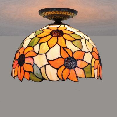 China America Countryside Tiffany Multi-Color Glass Dining Room Bedroom flower led ceiling light(WH-TA-28) for sale