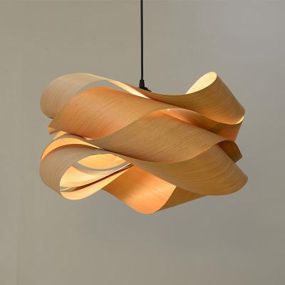 China Wood Veneer Wave Pendant Lighting Fixture Country Vintage Art Deco Nordic Hanging Ceiling Lamp(WH-WP-31) for sale