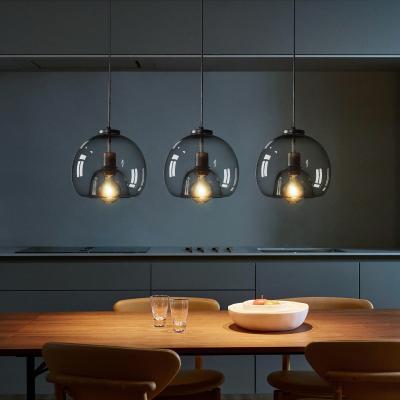 China Nordic LED Pendant Lamp E27 Black Chandelier For Living Room Dining Room Kitchen Bedroom Modern Gray GlassLamp(WH-GP-32） for sale