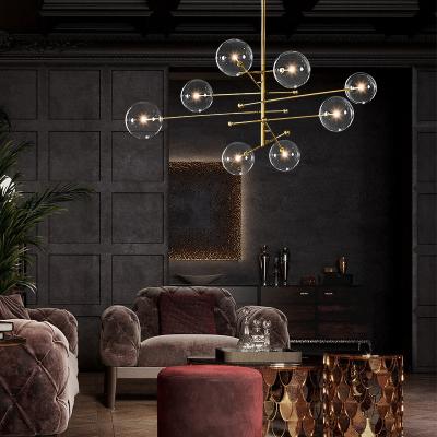China Postmodern LED Chandelier Living Room Black Gold Hanging Light Fixture Nordic Glass ball Pendant Lamp(WH-GP-34) for sale