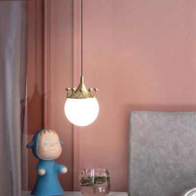 China Glass Ball Creative Pendant Light Lighting for Bedroom Bedside Study Hanging Lamps pink crown light(WH-GP-70) for sale