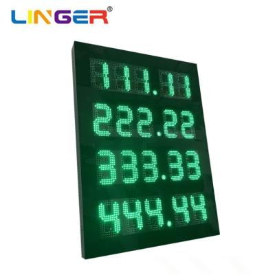 China Double Sides Gas Price LED Display 888.88 x 4 Lines 254mm Digit Height Green for sale