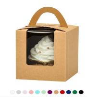 China Hand Hanger Food Grade Takeout Bakery Cake Brown Kraft Paper Folding Box for sale