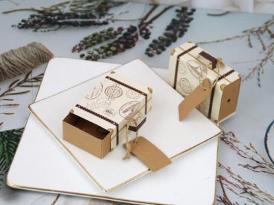 China Mini Luggage Drawer Wedding Favour Gift Boxes With Kraft Tag for sale