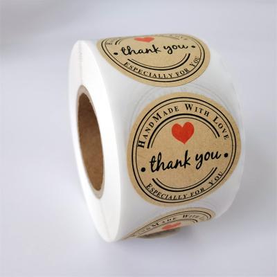 China Oilproof On Rolls Kraft Private Round Thank You Print Sticker Labels for sale