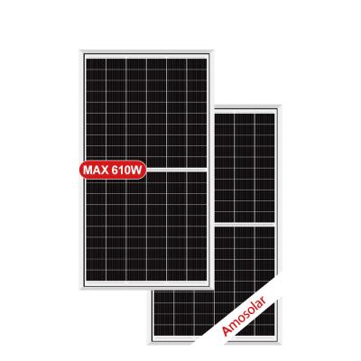 China Amosolar 580W 590W 600W 610W Half Cut Solar Panel with 3.2mm Low Iron Tempered Glass for sale