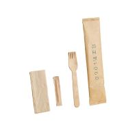 China Restaurant Biodegradable Cutlery Set Disposable Wooden Spoons Knives and Forks with Napkin for sale