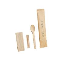 China Restaurant Biodegradable Cutlery Set Disposable Wooden Spoons Knives and Forks with Napkin for sale