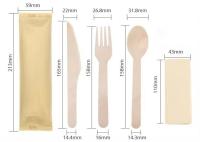 China Restaurant Biodegradable Cutlery Set Disposable Wooden Spoons Knives and Forks with Napkin for sale