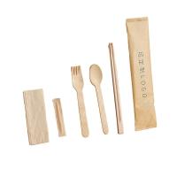China Restaurant Biodegradable Cutlery Set Disposable Wooden Spoons Knives and Forks with Napkin for sale
