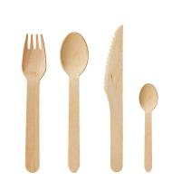 China Custom Logo Fast Food Tableware Natural Color Wooden Cutlery Set for Restaurants for sale