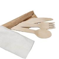 China Printed Logo Disposable Cutlery Bag Wrap Wood Cutlery Set for Corporate Promotions for sale