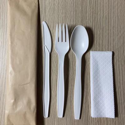 China Individual Wrapped Biodegradable Black Cutlery Set with Custom Logo Printing and Fork for sale