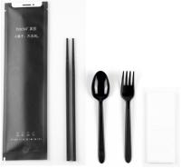 China Individual Wrapped Biodegradable Black Cutlery Set with Custom Logo Printing and Fork for sale