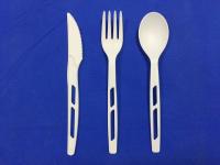 China Kraft Paper Box Packaging Sustainable Cpla Cornstarch Plastic Cutlery Set with Napkin for sale