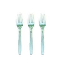 China 100pcs/box Heavy Duty Disposable Forks Clear Green Plastic Silverware for Production for sale