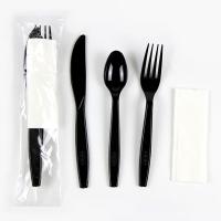 China Plastic Cutlery Set with Free Design Disposable Utensils Fork Knife Spoon and Napkin for sale