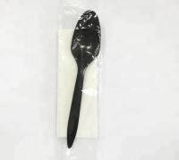 China Plastic Sleeve Cutlery Set Customized Logo Buffets PS Disposable Spoon Fork and Knife for sale