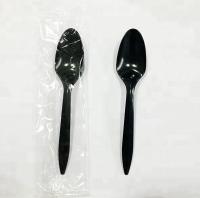 China Plastic Sleeve Cutlery Set Customized Logo Buffets PS Disposable Spoon Fork and Knife for sale