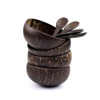 China Customized Coconut Bowl with Flower Pattern Shell and Wooden Spoon Set Customized Box for sale