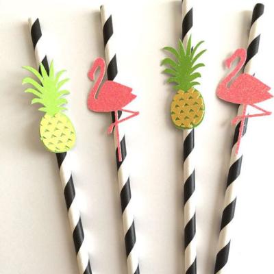 China Custom Sticker Flamingo and Pineapple Pattern Paper Straws for Party Bar Accessories for sale