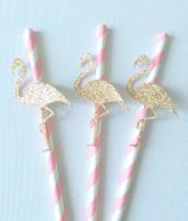 China Custom Sticker Flamingo and Pineapple Pattern Paper Straws for Party Bar Accessories for sale