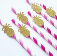 China Custom Sticker Flamingo and Pineapple Pattern Paper Straws for Party Bar Accessories for sale