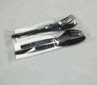 China Wrapped Plastic Cutlery Pack with Choice Heavy Weight Black Silverware set and Napkin for sale