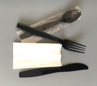 China Wrapped Plastic Cutlery Pack with Choice Heavy Weight Black Silverware set and Napkin for sale