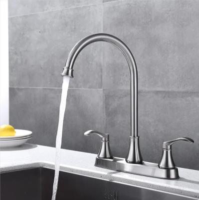 China Brass Satin Nickel Black Centerset Kitchen Faucet 8 Inch Two Handle 1.8GPM for sale