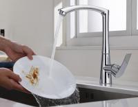 China High Arc Brass Kitchen Mixer Tap Chrome Finish Single Handle Hot Cold Water Faucet 1.8GPM for sale