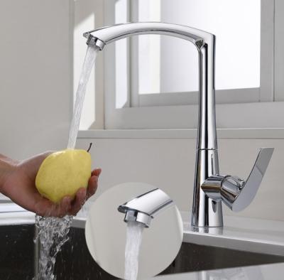 China High Arc Brass Kitchen Mixer Tap Chrome Finish Single Handle Hot Cold Water Faucet 1.8GPM for sale