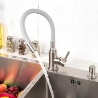China SUS304 Single Handle Kitchen Faucet Chrome 360 Swivel Flexible Hose 1.8GPM for sale