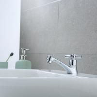 China ODM Single Cold Water Basin Tap Brushed Chrome Cross Handle for sale
