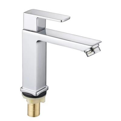 China Zinc Square Stylish Bathroom Single Cold Water Basin Taps In Chrome for sale