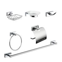 China Square Matte Black Bathroom Hardware Set 6 Piece Chrome Towel Bar Set for sale